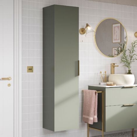 Signature Umea Wall Hung 1-Door Tall Unit 350mm Wide - Matt Olive Green