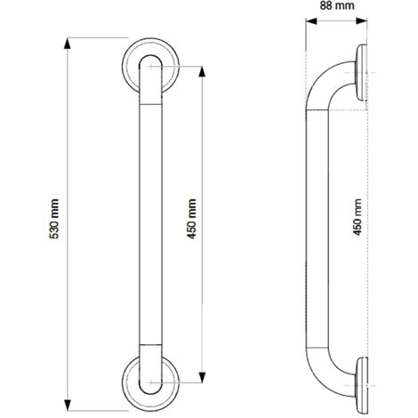 AKW Epoxy Coated Stainless Steel Grab Rail 450mm Length - Mid Grey