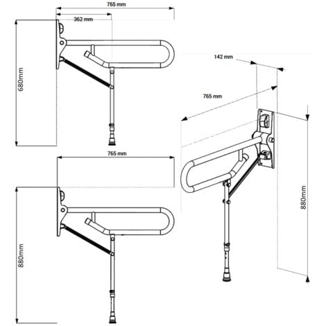 AKW 1800 Series Fold Up Toilet Support Grab Rail Adjustable Leg - Dark Blue