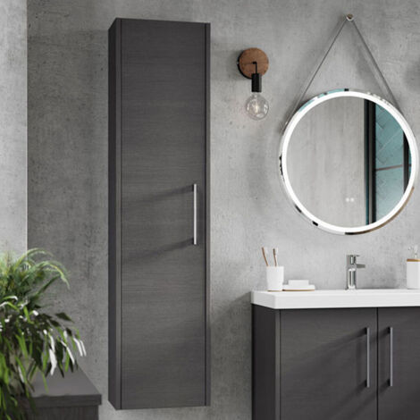 Hudson Reed Juno Wall Hung Tall Storage Unit 350mm Wide - Graphite Grey