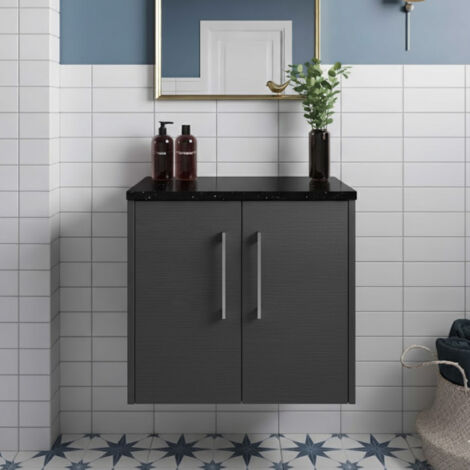 Hudson Reed Juno Wall Hung 2-Door Vanity Unit with Sparkling Black ...