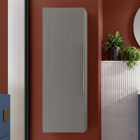 Hudson Reed Fluted Wall Hung Tall Storage Unit 400mm Wide - Satin Grey
