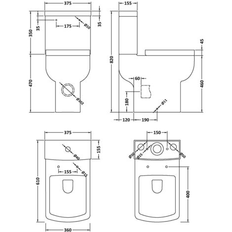 Nuie Ava Rimless Comfort Height Close Coupled Toilet Pan with Push ...