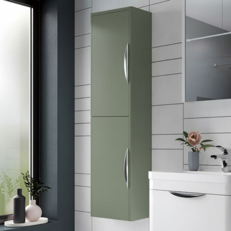 Nuie Parade Tall Wall Mounted Cupboard Unit 350mm Wide - Satin Green