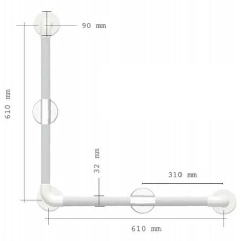 AKW 1900 Series 90 Degree Angled Grab Rail 610mm Length White