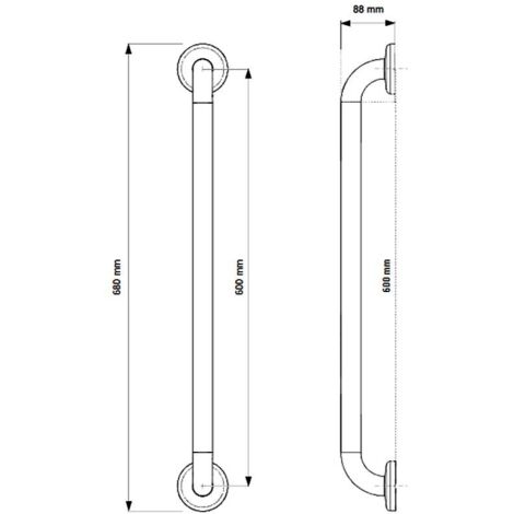 AKW Epoxy Coated Stainless Steel Grab Rail 600mm Length - White