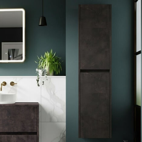 Havana Wall Hung 2-Door Tall Storage Unit 350mm Wide - Metallic Slate
