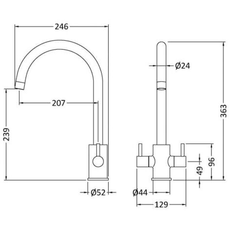 Nuie Lachen Mono Kitchen Sink Mixer Tap Dual Lever Handle - Chrome