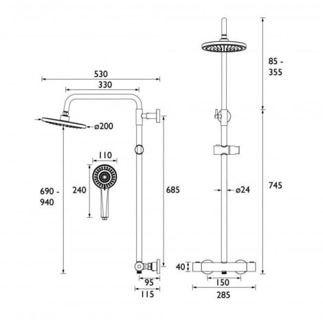 Bristan Buzz Thermostatic Bar Mixer Shower with Shower Rigid Riser Kit ...