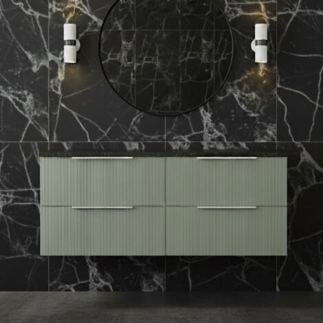 Hudson Reed Fluted Wall Hung 4-Drawer Vanity Unit with Sparkling Black ...