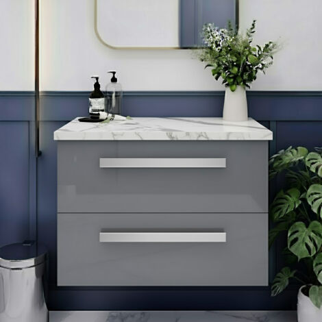 Hudson Reed Quartet Wall Hung 2-Drawer Single Vanity Unit with Carrera ...