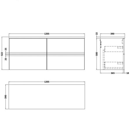 Hudson Reed Urban Wall Hung 4-Drawer Vanity Unit with Sparkling Black ...