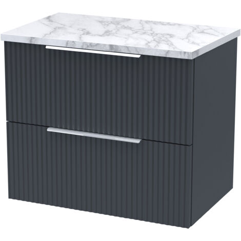 Hudson Reed Fluted Wall Hung 2-Drawer Vanity Unit with Carrera Marble ...