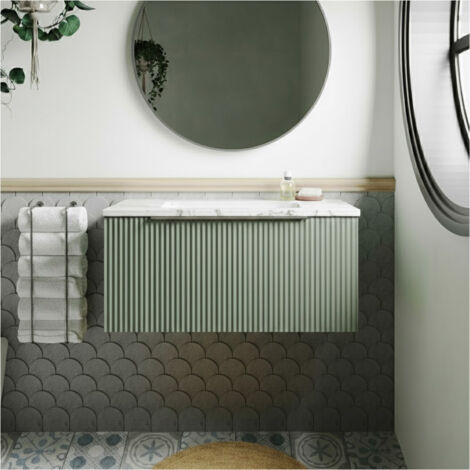 Hudson Reed Fluted Wall Hung 1-Drawer Vanity with Carrera Marble ...