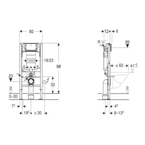 Geberit Sigma 980mm Wall Hung WC Toilet Frame With Concealed Cistern - Blue