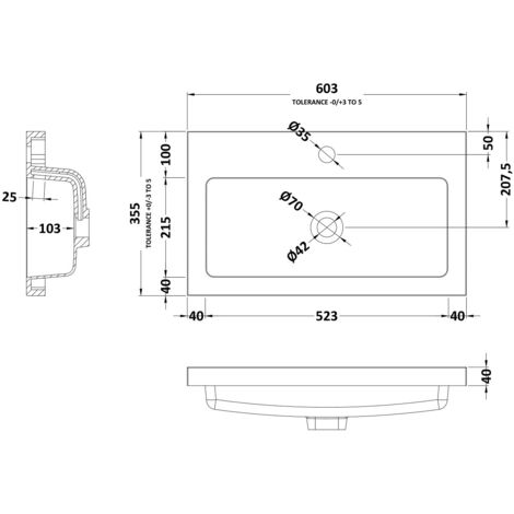 Hudson Reed Full Depth Inset Polymarble Basin 600mm Wide - White