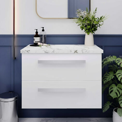 Hudson Reed Quartet Wall Hung 2-Drawer Single Vanity Unit with Carrera ...