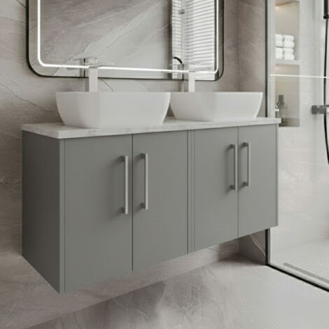 Hudson Reed Juno Wall Hung 4-Door Vanity Unit with Bellato Grey Worktop ...