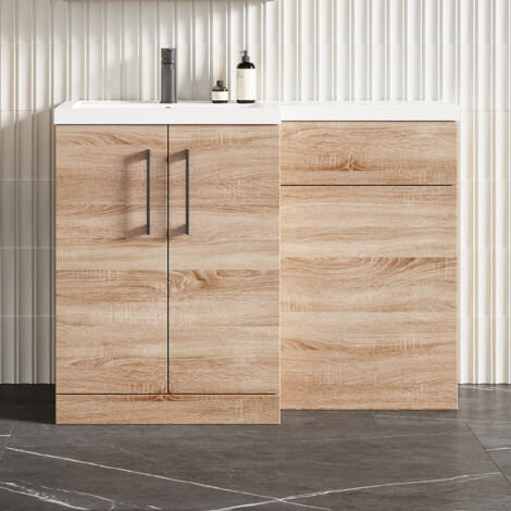 Nuie Arno LH Combination Unit with L-Shape Basin 1100mm Wide - Bleached Oak