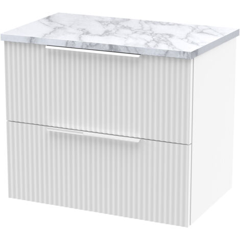 Hudson Reed Fluted Wall Hung 2-Drawer Vanity Unit with Carrera Marble ...