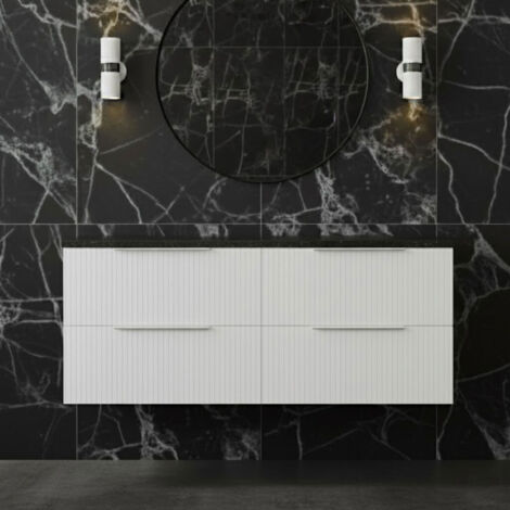 Hudson Reed Fluted Wall Hung 4-Drawer Vanity Unit with Sparkling Black ...