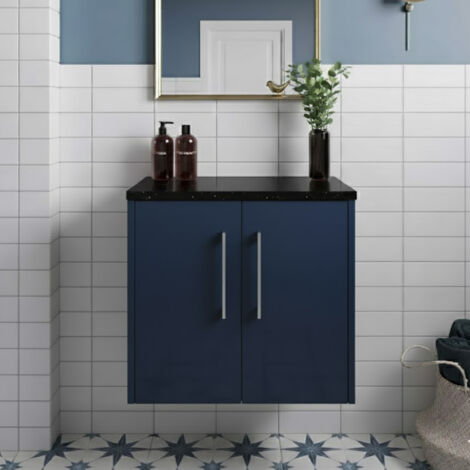 Hudson Reed Juno Wall Hung 2-Door Vanity Unit with Sparkling Black ...