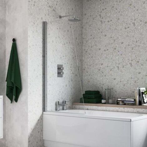 Signature Spacesaver Sail Hinged Bath Screen with Rail 1400mm High x ...
