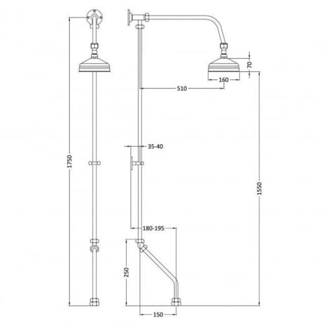 Nuie Specialist Bath Shower Mixer Shower Riser Kit 4 Inch Fixed Head ...