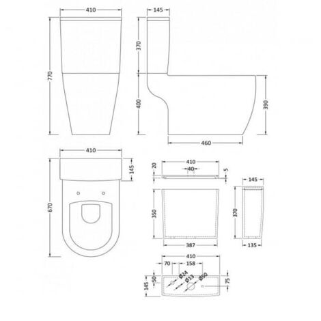 Nuie Provost Close Coupled Pan Push Button Cistern 670mm Projection ...