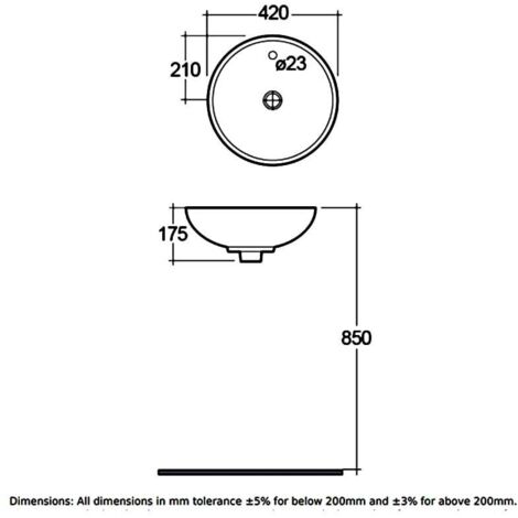 RAK Diana Sit-On Countertop Basin 420mm Wide - 0 Tap Hole