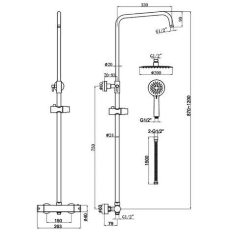 RAK Origin Thermostatic Round Bar Mixer Shower with Shower Kit + Fixed ...