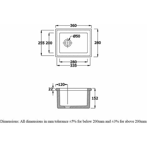 RAK Laboratory 1 Ceramic Belfast Kitchen Sink 1.0 Bowl 360mm L x 280mm ...