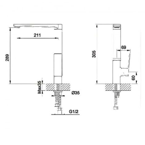RAK Square Kitchen Sink Mixer Tap - Side Lever