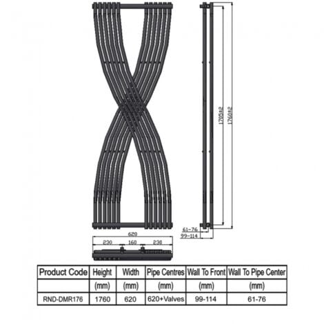 Reina Dimaro Designer Vertical Radiator 1760mm H x 620mm W Chrome