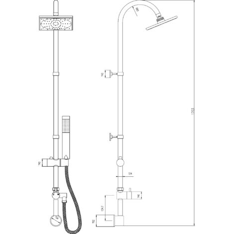 Hudson Reed Worth Shower Kit with Fixed Head and Pencil Handset - Chrome