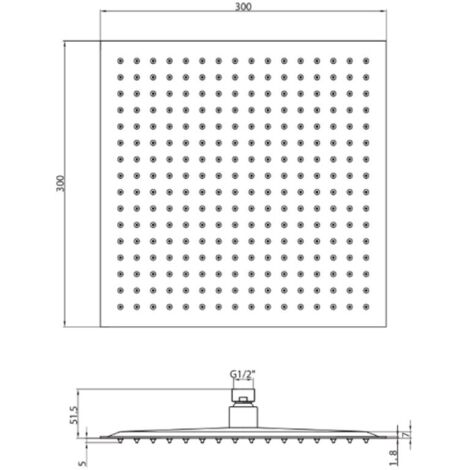 Orbit Square Fixed Shower Head 300mm x 300mm - Stainless Steel