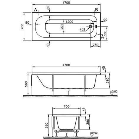 Vitra Optima Single Ended Rectangular Bath 1700mm X 700mm 0 Tap Hole