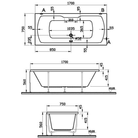 Vitra Optima Double Ended Rectangular Bath 1700mm X 750mm 0 Tap Hole