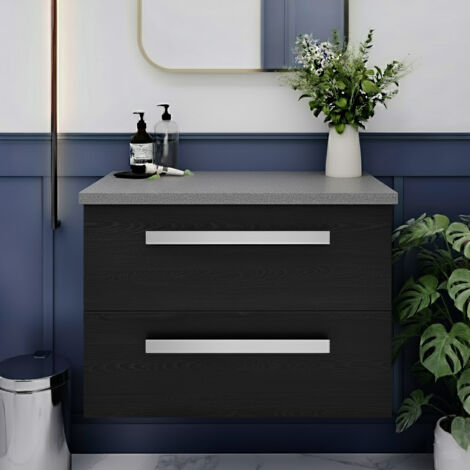 Hudson Reed Quartet Wall Hung 2-Drawer Single Vanity Unit with Grey ...