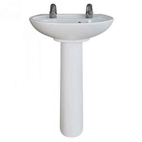 AKW Livenza Plus Basin with Full Pedestal 500mm Wide - 2 Tap Hole