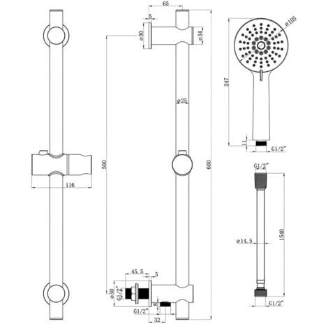 Signature Round Premium Shower Slide Rail Kit with Three Function ...