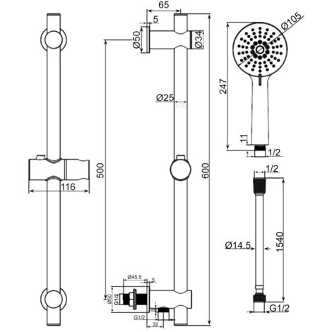 Signature Round Shower Slide Rail Kit with Three Function Handset - Chrome