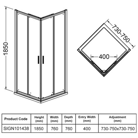 Signature Verve Corner Entry Sliding Shower Enclosure 760mm x 760mm ...