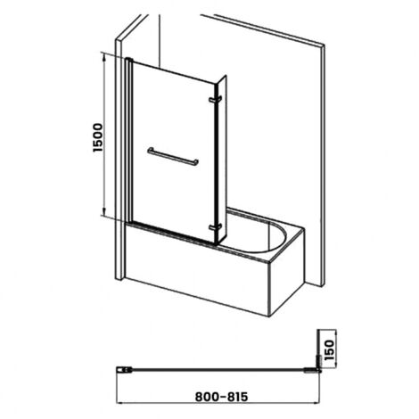 Signature L-Shaped Hinged Bath Screen with Rail 1500mm High x 815mm ...