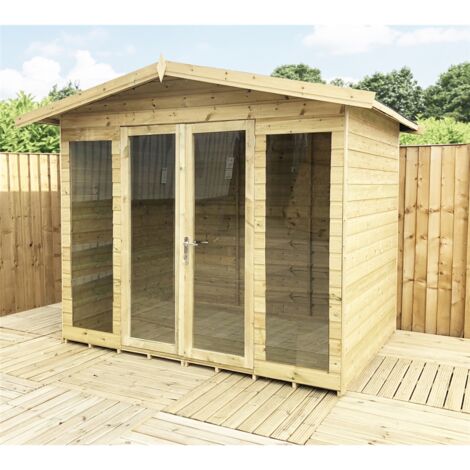 10 x 12 Pressure Treated T&G Apex Summerhouse + LONG WINDOWS + Overhang ...