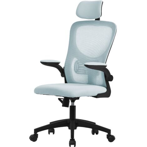 ML-Design Chaise de Bureau Ergonomique, Bleu, en Maille, Appui-Tête et Accoudoirs Réglables ...