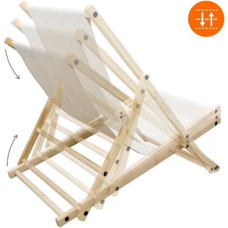 ECD Germany Chaise Longue Pliante Chilienne en Bois de Pin, Beige, Dossier Réglable, 3 Positions ...