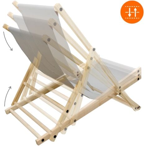 ECD Germany Chaise Longue Pliante Chilienne en Bois de Pin, Gris Clair, Dossier Réglable, 3 ...