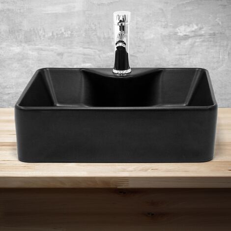 ML-Design Lavabo en Céramique Noir 49x36,5x14 cm, Coins Arrondis ...