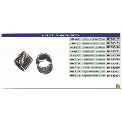 Inserto filettato per candela M5 x 0,8 lunghezza elicoidale 7,5 mm ...